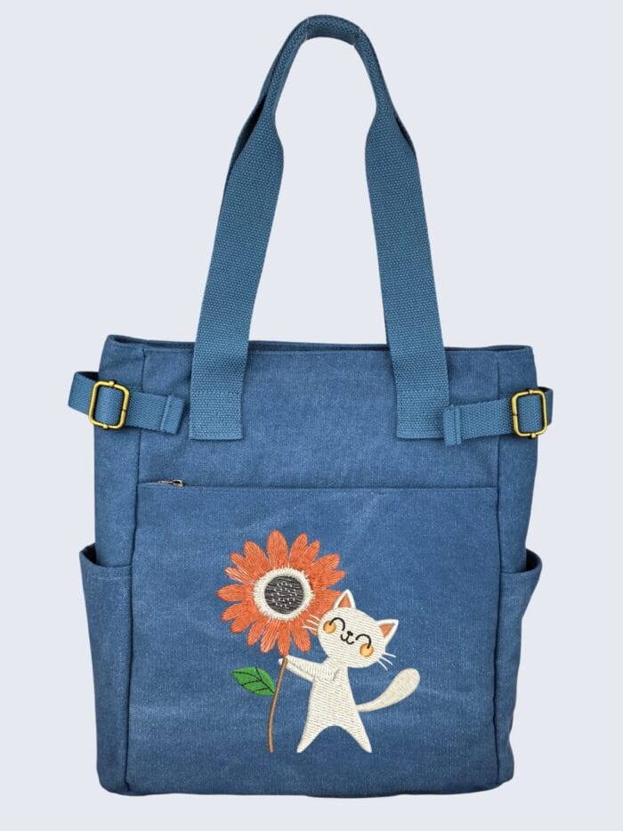 Charming Cat Embroidery Tote Bag - Unique Gifts for Cat Lovers