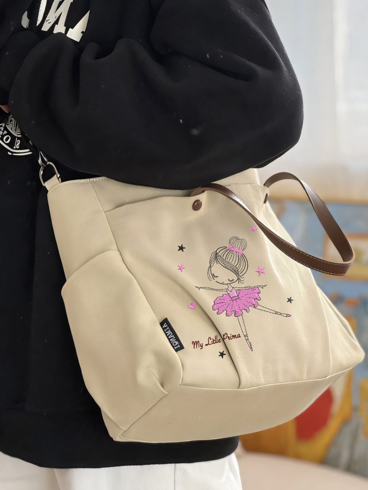 Embroidered Shoulder Bag Cute Princess Girl Ballerina Line Art - Shop ...
